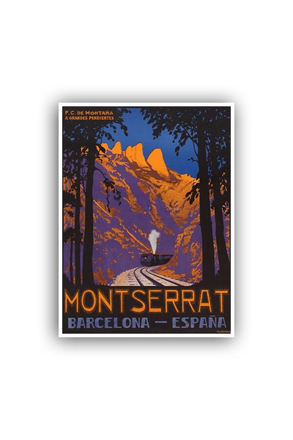 Art Montserrat Spain Poster Vintage Barcelona Travel Print | Etsy
