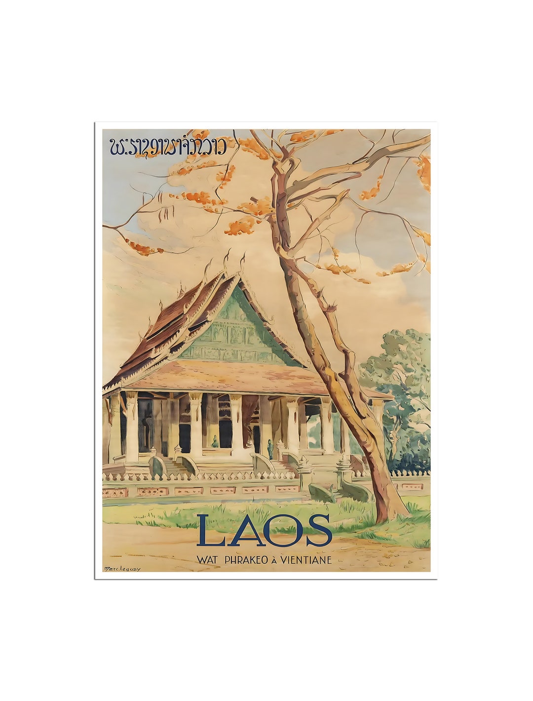 Laos Travel Poster Vintage Loatian Art Retro Asian Print (XR4667) - Etsy