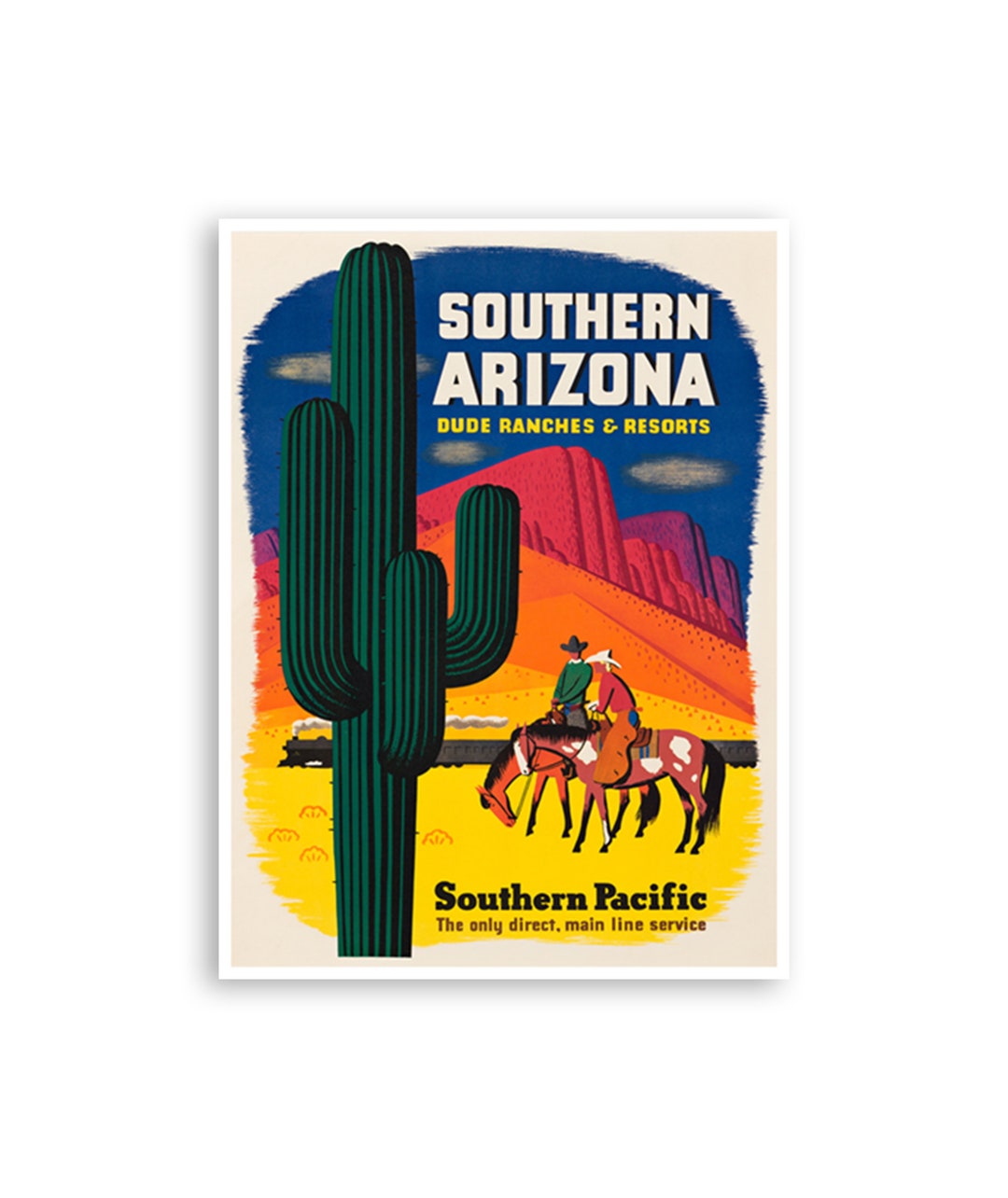 Arizona Travel Poster Southern Pacific Art Cowboy Print (xr3891)a - Etsy