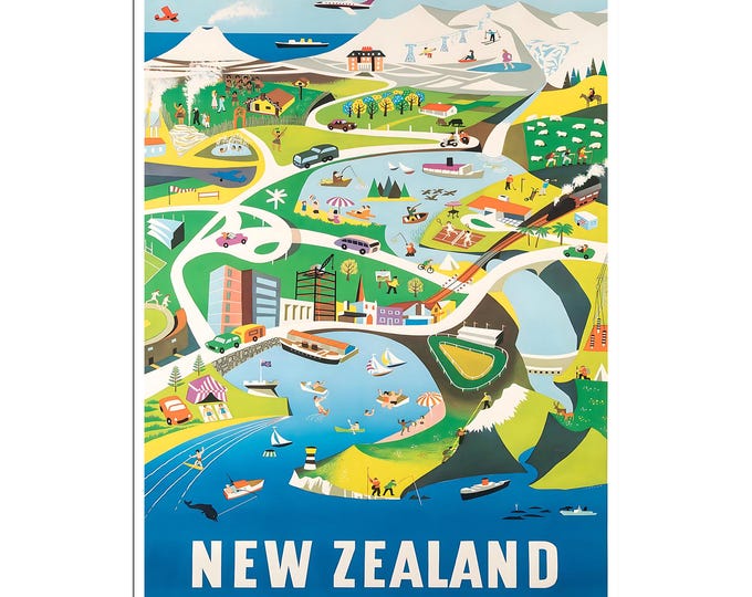 New Zealand Print NZ Travel Poster New Zealand Wall Art Framed ...