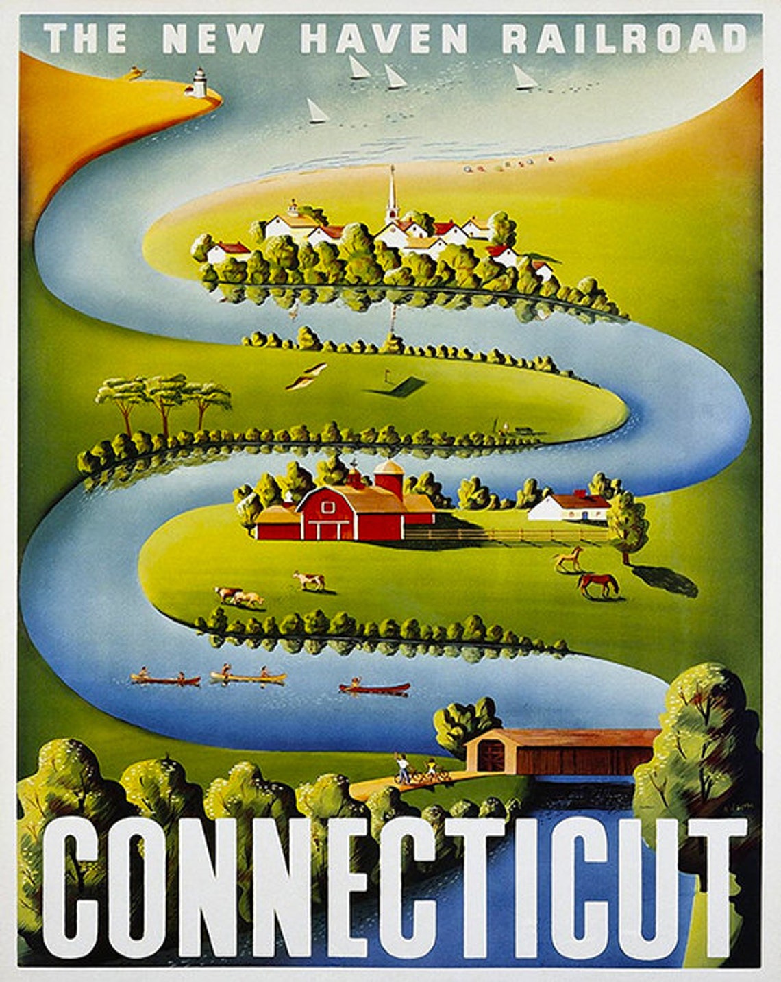 Connecticut Art Vintage Travel Poster Print Home Wall Decor | Etsy