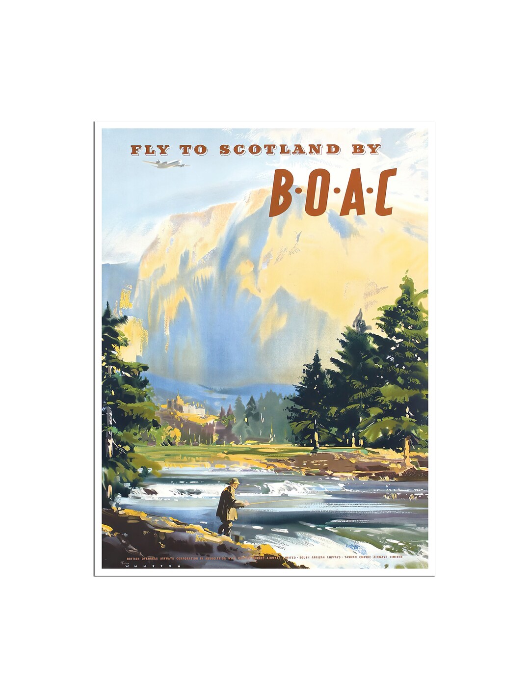 Scotland Art BOAC Travel Poster Scottish Print Fishing Painting (xr4006 ...