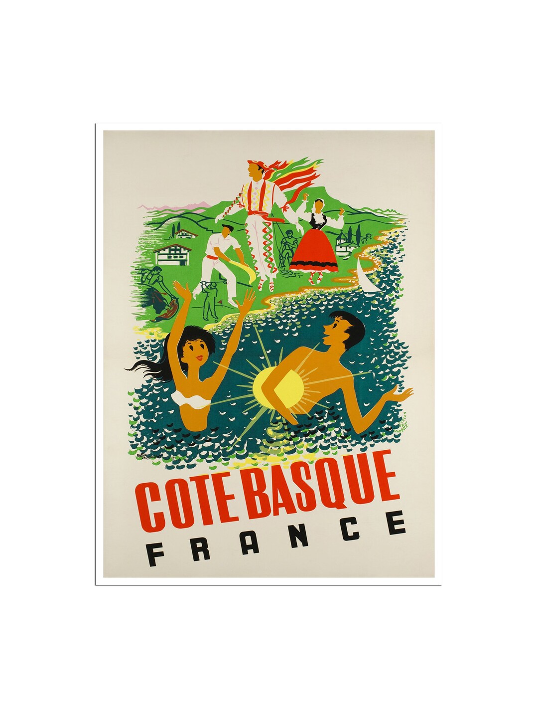 Cote Basque Art Vintage French Print France Travel Poster (XR2650) - Etsy