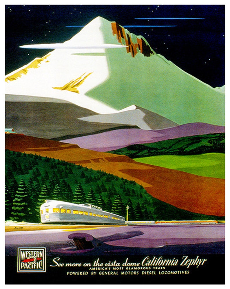 Train Poster Locomotive Art Travel Decor Retro Print XR155 | Etsy