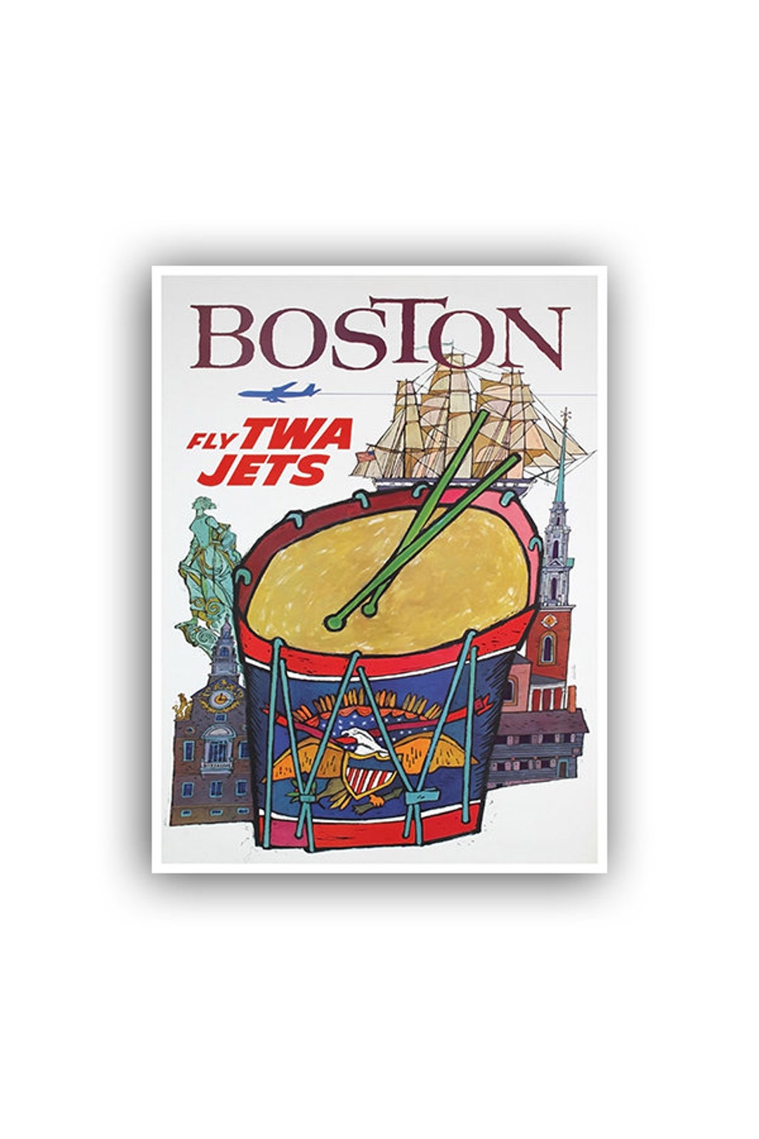 Boston Travel Poster TWA Art David Klein Print (xr1382)a - Etsy