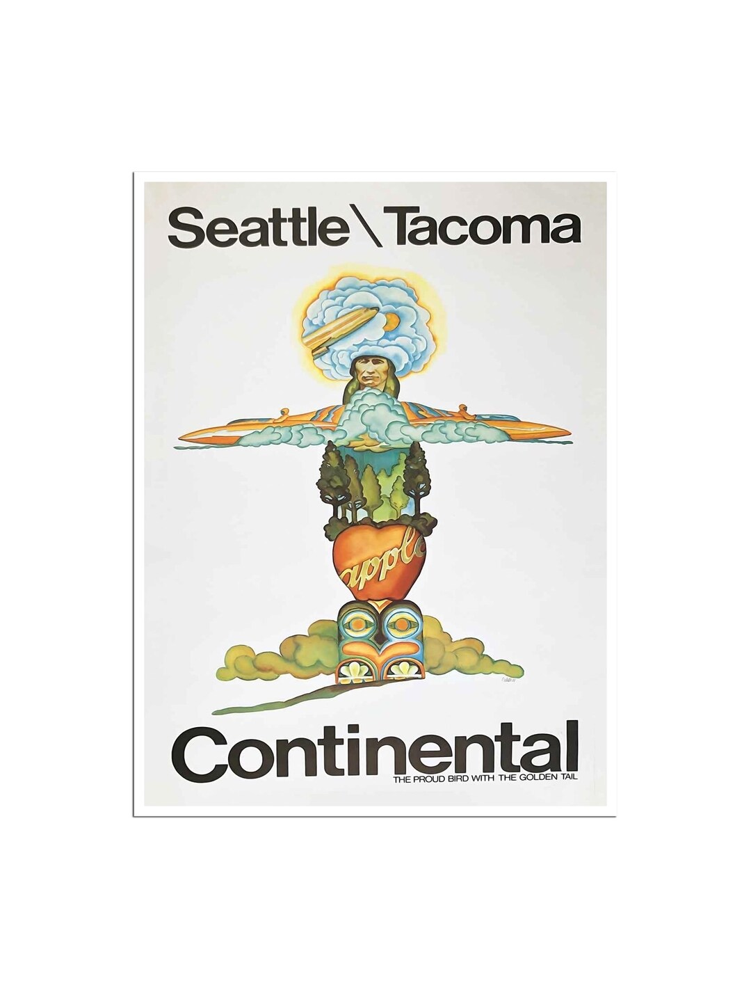 Seattle Art Washington State Print Continental Airlines Travel Poster ...