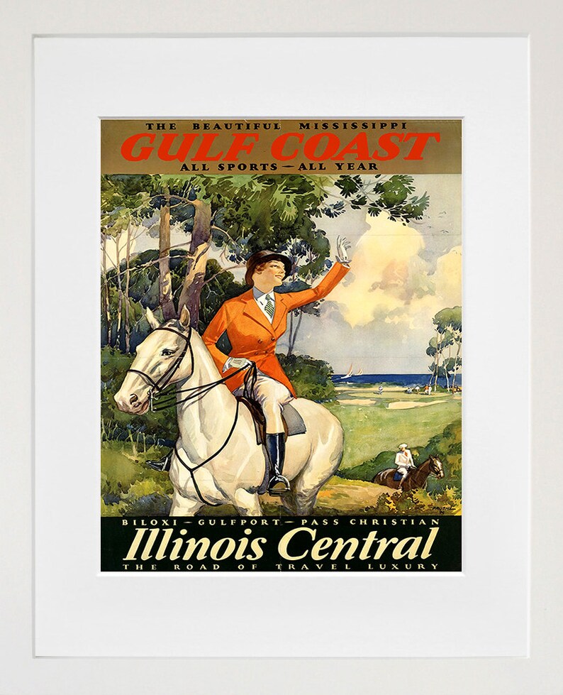 Mississippi Travel Poster Biloxi Art Horseback Riding Print (zt223)a - Etsy