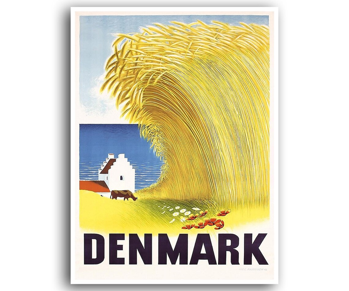 Denmark Art Print Travel Poster Retro Danish Home Decor - Etsy