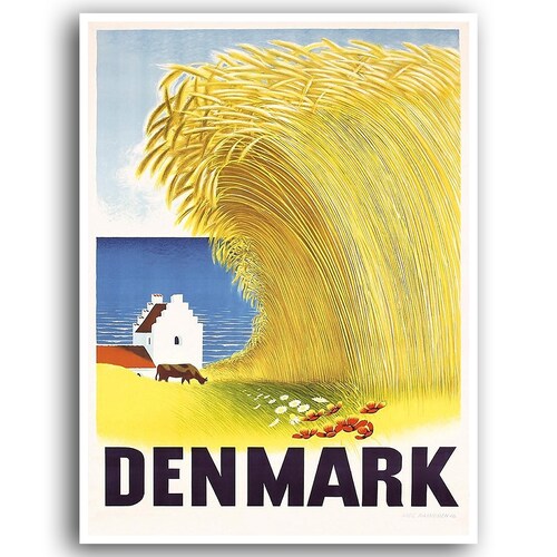 Denmark Art Print Travel Poster Retro Danish Home Decor - Etsy