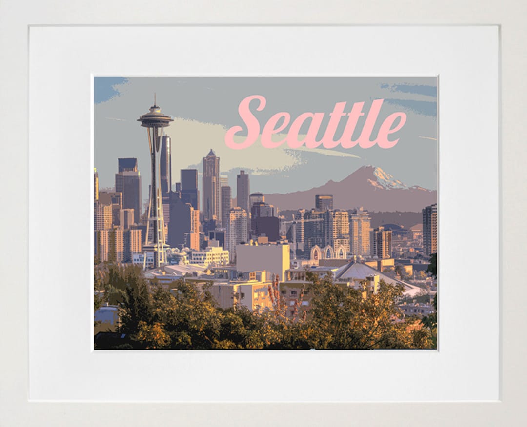 Seattle Art Washington Travel Poster Skyline Print (zb4)a - Etsy