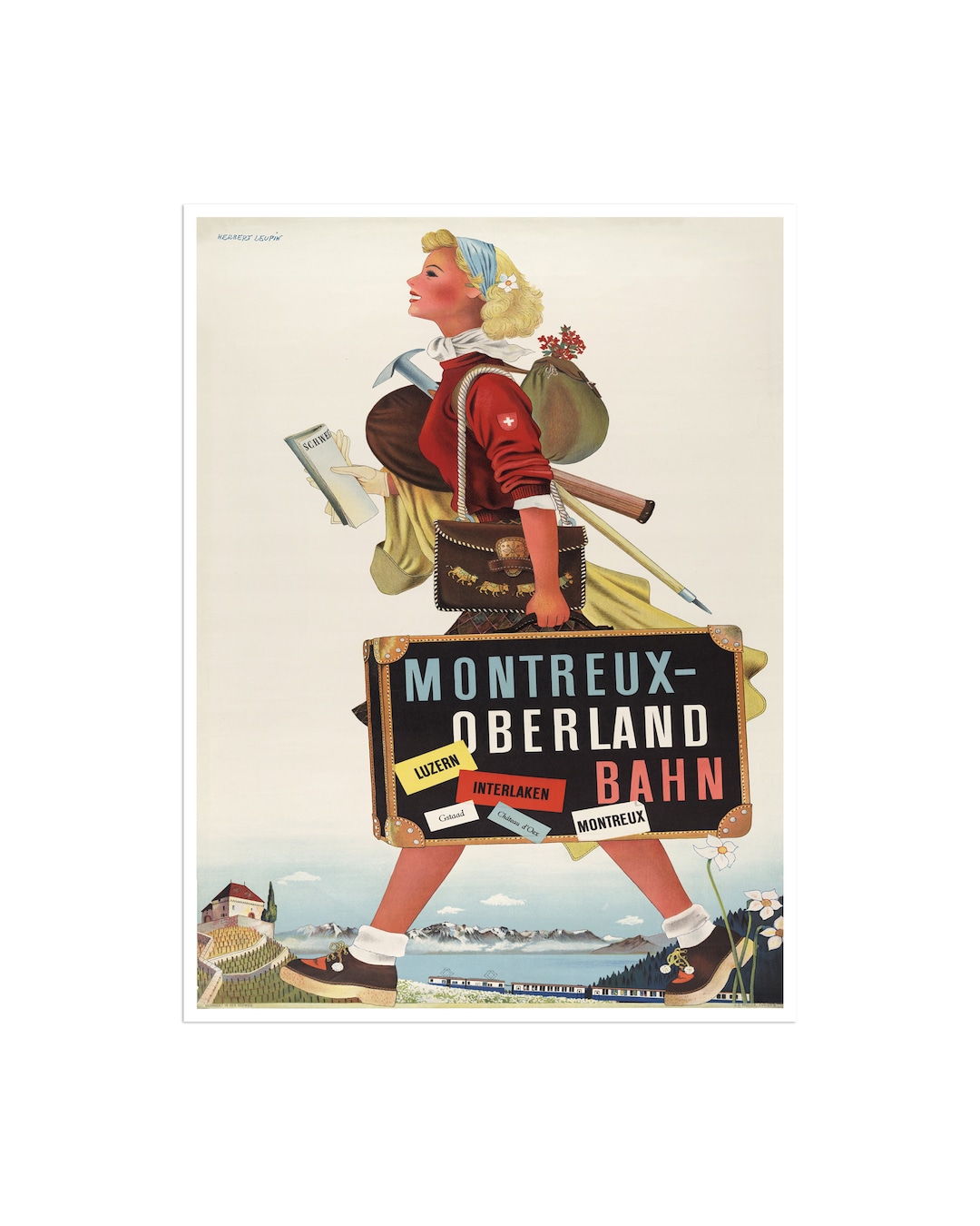 Montreux Travel Poster Switzerland Art Swiss Sign Lake Geneva Print ...