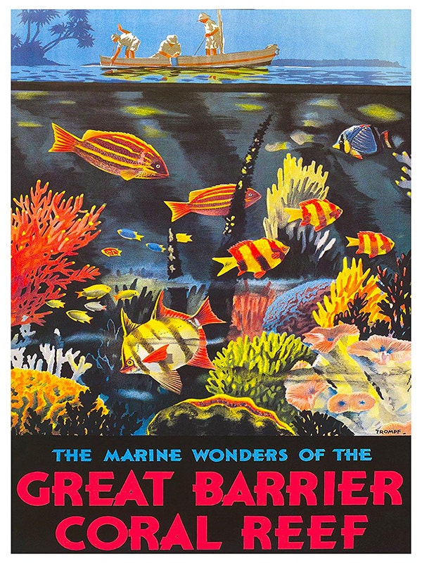 Australia Travel Poster Art Great Barrier Reef Print Retro | Etsy