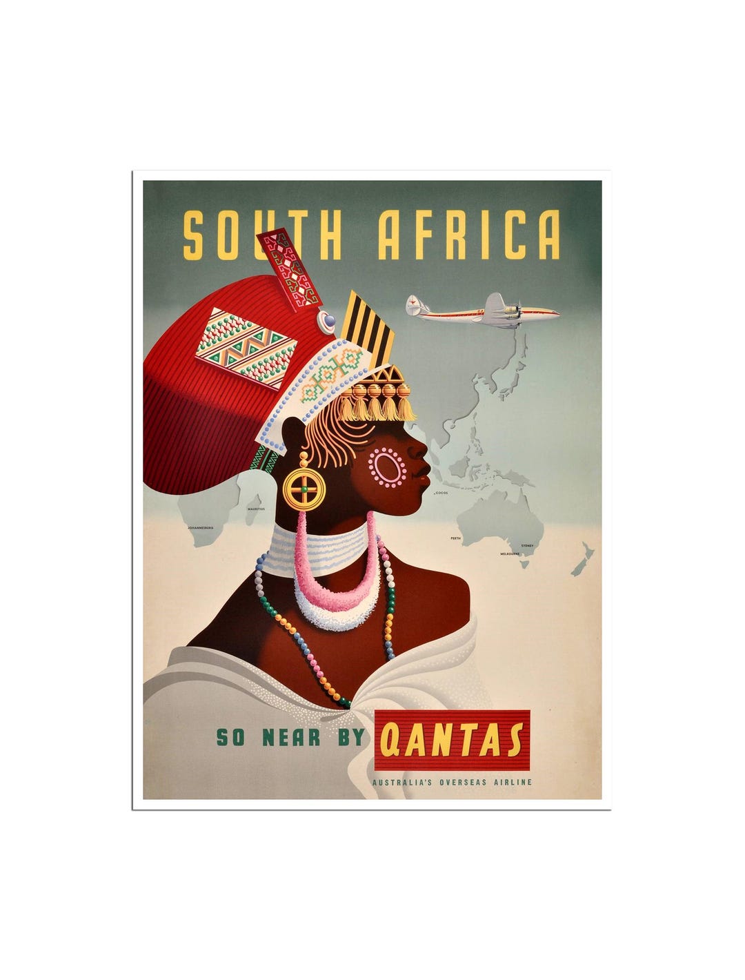 South Africa Travel Poster African Wall Art Qantas Airline Print (zt600 ...