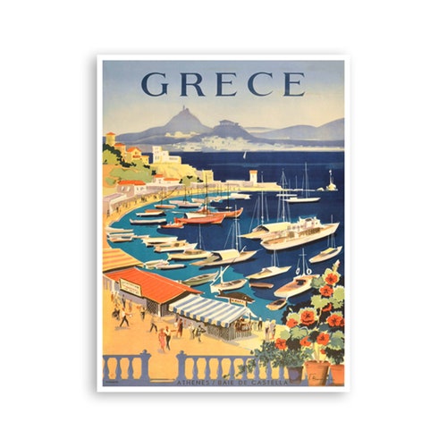 Greece Art Vintage Travel Poster Print Home Wall Greek Decor - Etsy