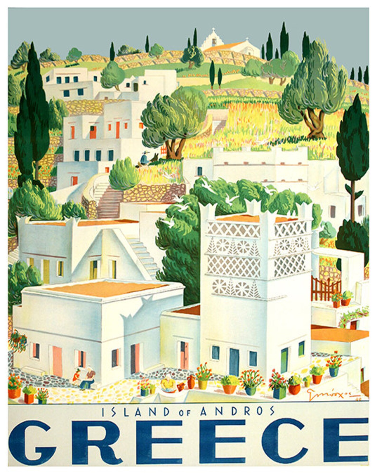 Greece Art Vintage Travel Poster Print Home Wall Greek Decor - Etsy