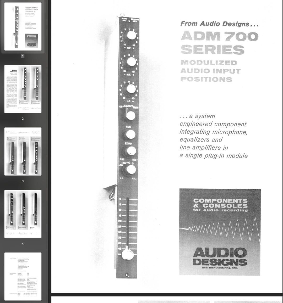 1960s & 1970s ADM Recording Console Documentation 700 Series Preamp ...