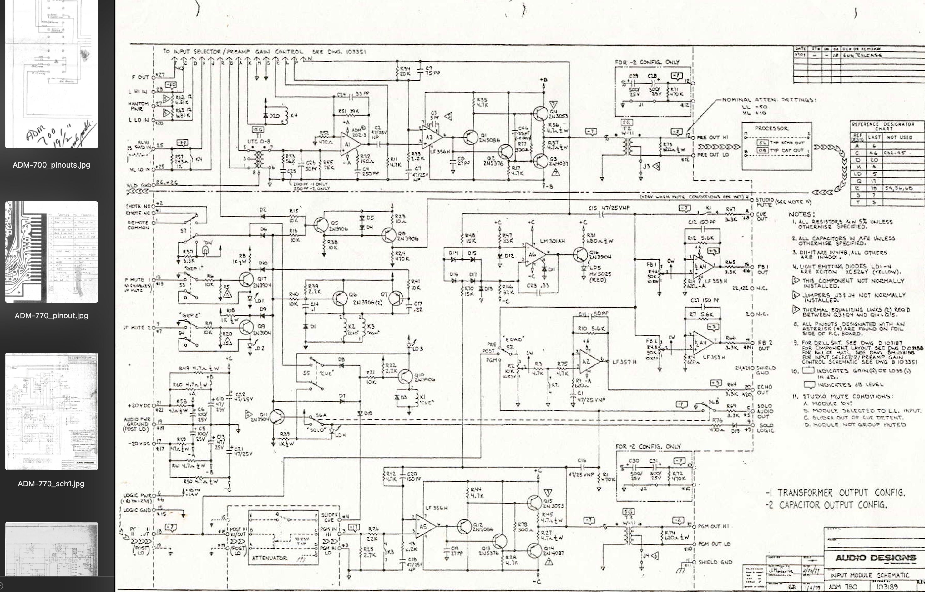 1960s & 1970s ADM Recording Console Documentation 700 Series Preamp ...