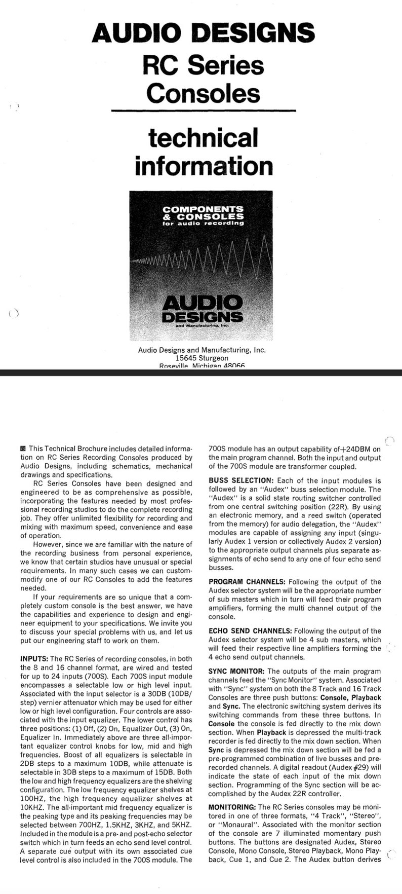 1960s & 1970s ADM Recording Console Documentation 700 Series Preamp ...