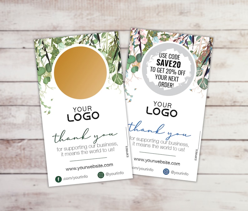 Floral Customer Scratch off Cards Custom Small Business Thank You 2x3.5 ...