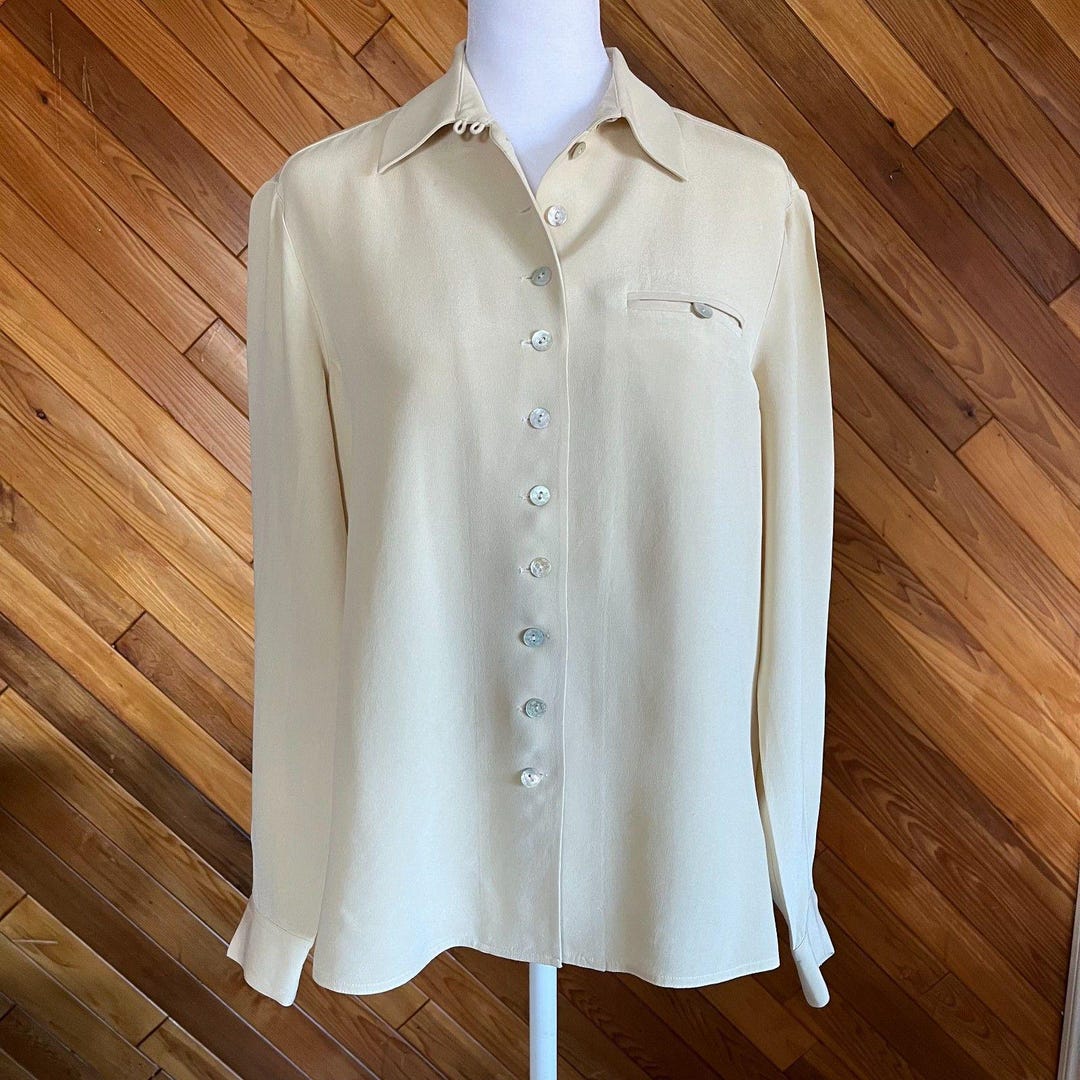 Vintage 80s Cream Silk Button up With Mother of Pearl Buttons - Etsy