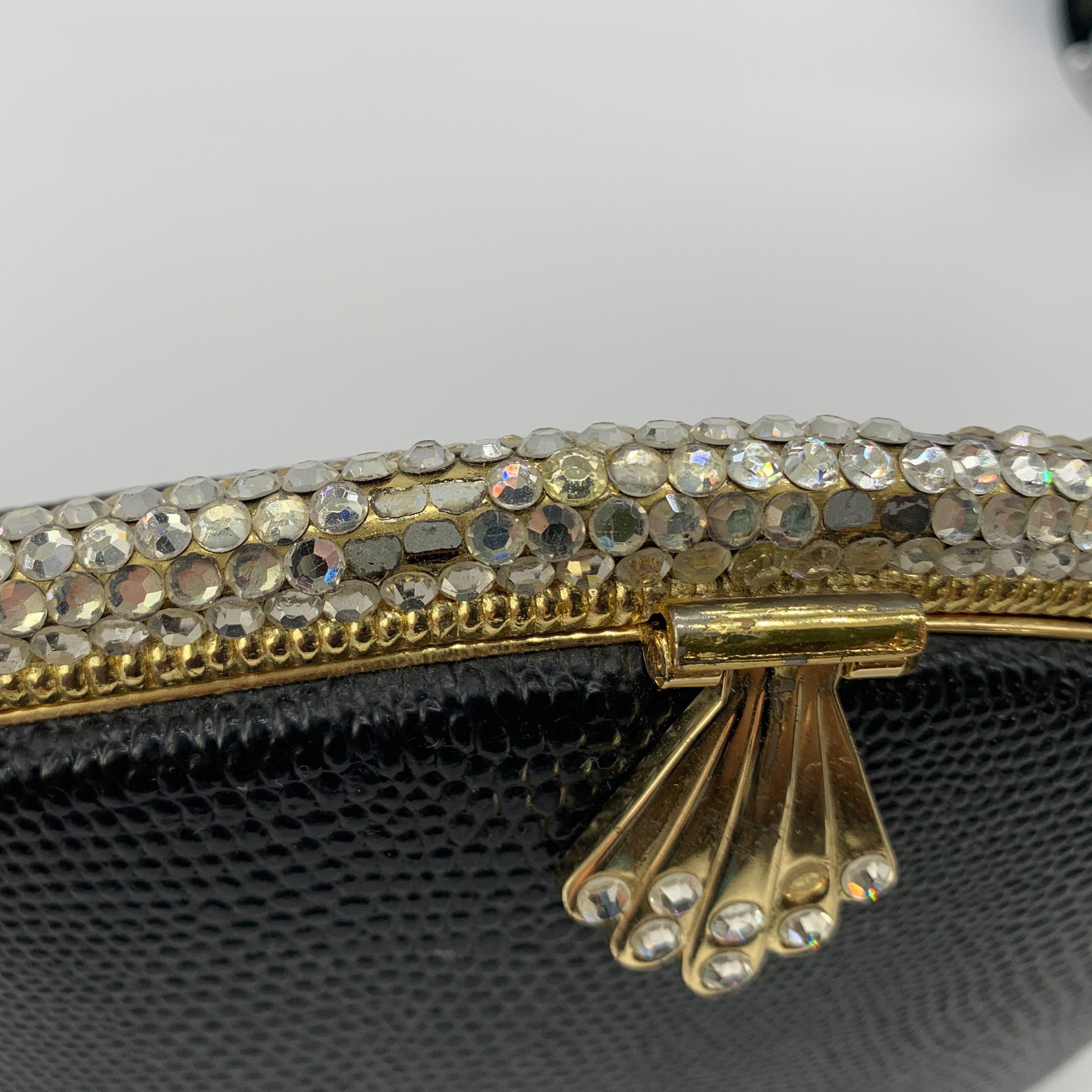Vintage 50s/60s Clamshell Black and Gold Jeweled Clutch/purse - Etsy