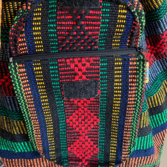 Rainbow, Bold, Black Woven Baja Boho Backpack - Gem