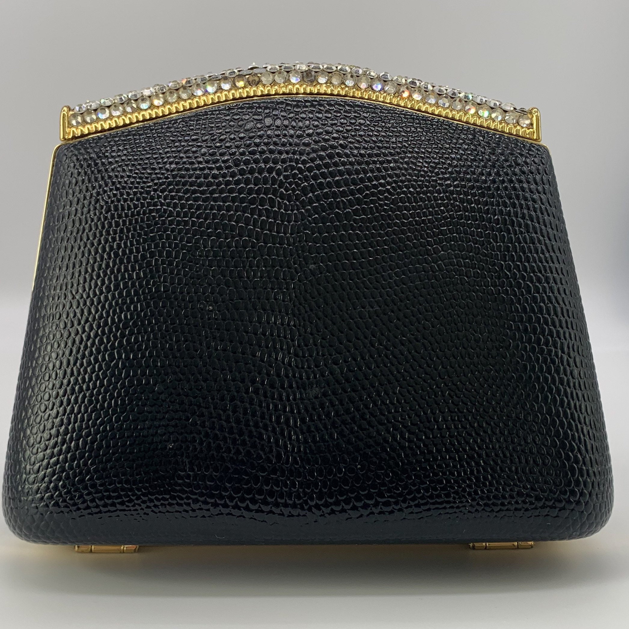 Vintage 50s/60s Clamshell Black and Gold Jeweled Clutch/purse - Etsy