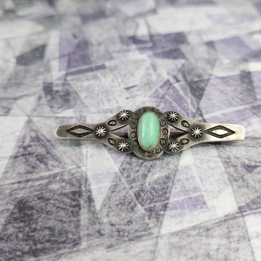 Navajo Turquoise Pin 1940s Fred Harvey Era Coin Silver - Etsy