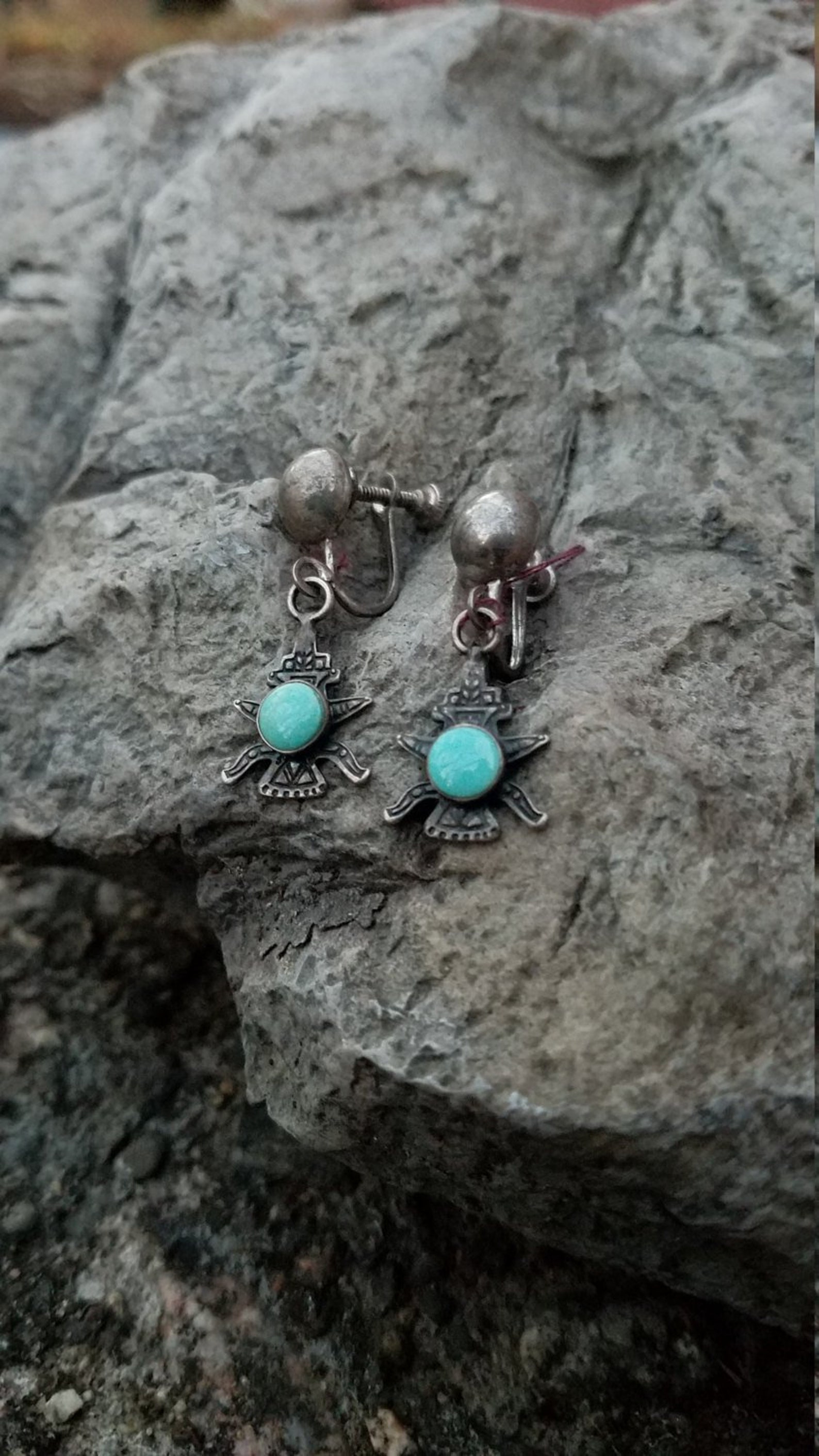 Fred Harvey Era Knifewing Turquoise Screwback Earrings - Etsy