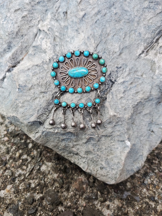 Vintage Turquoise Cluster Dangle Pin or Pendant - Gem
