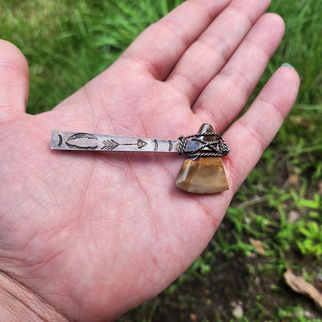 Large Navajo Agate Tomahawk Pin Fred Harvey Era Vintage Sterling Silver ...