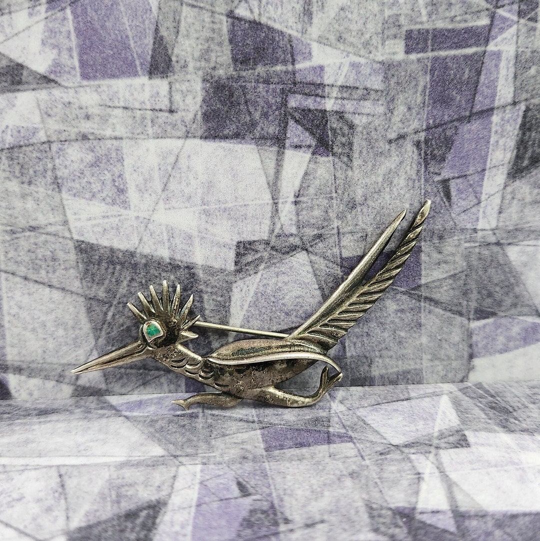 Navajo Roadrunner Pin Vintage Sterling Silver & Turquoise - Etsy