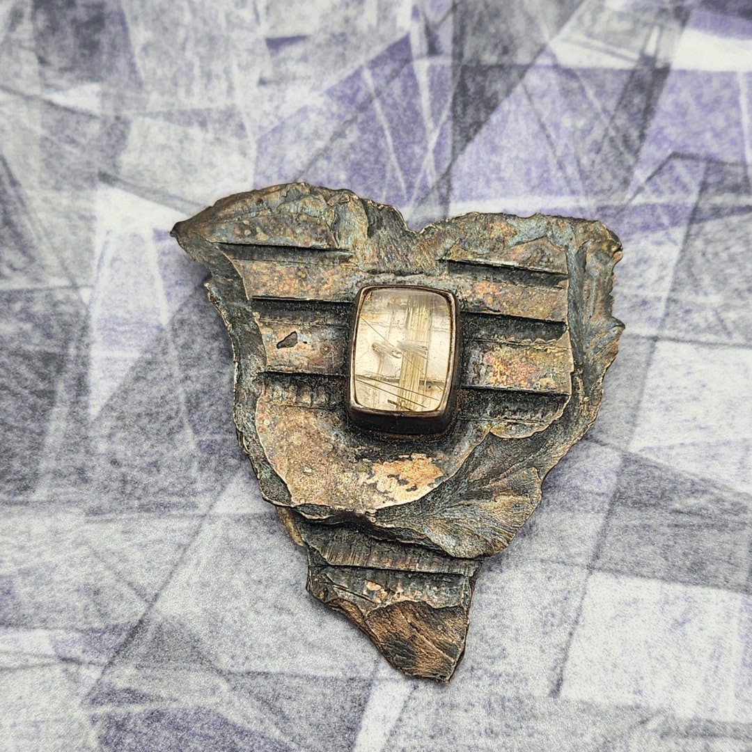 Vintage Brutalist Brooch Rutilated Quartz Sterling Silver - Etsy