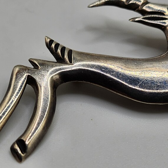 Large Navajo Sandcast Deer Pin Vintage Sterling Silver - Gem