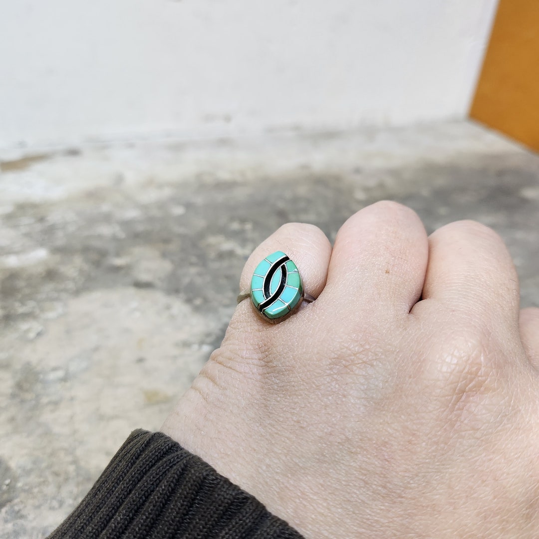 Vintage Zuni Turquoise Ring Size 7.5 Sterling Silver Hummingbird Design ...