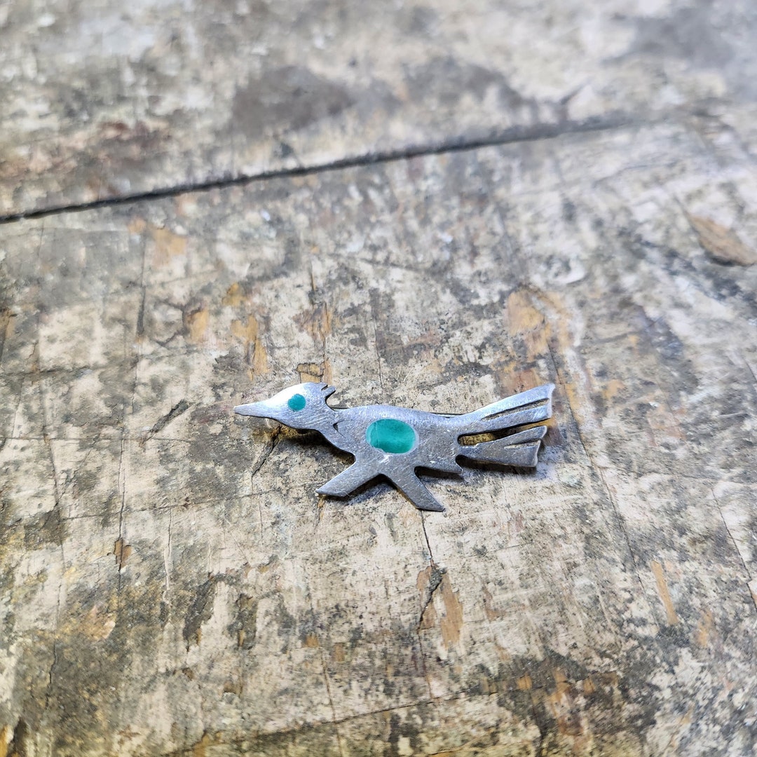 Vintage Southwestern Roadrunner Pin Sterling Silver and Turquoise - Etsy