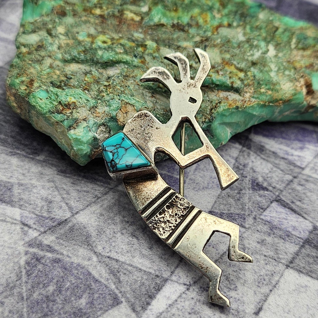 Vintage Navajo Kokopelli Pin Turquoise & Sterling Silver - Etsy