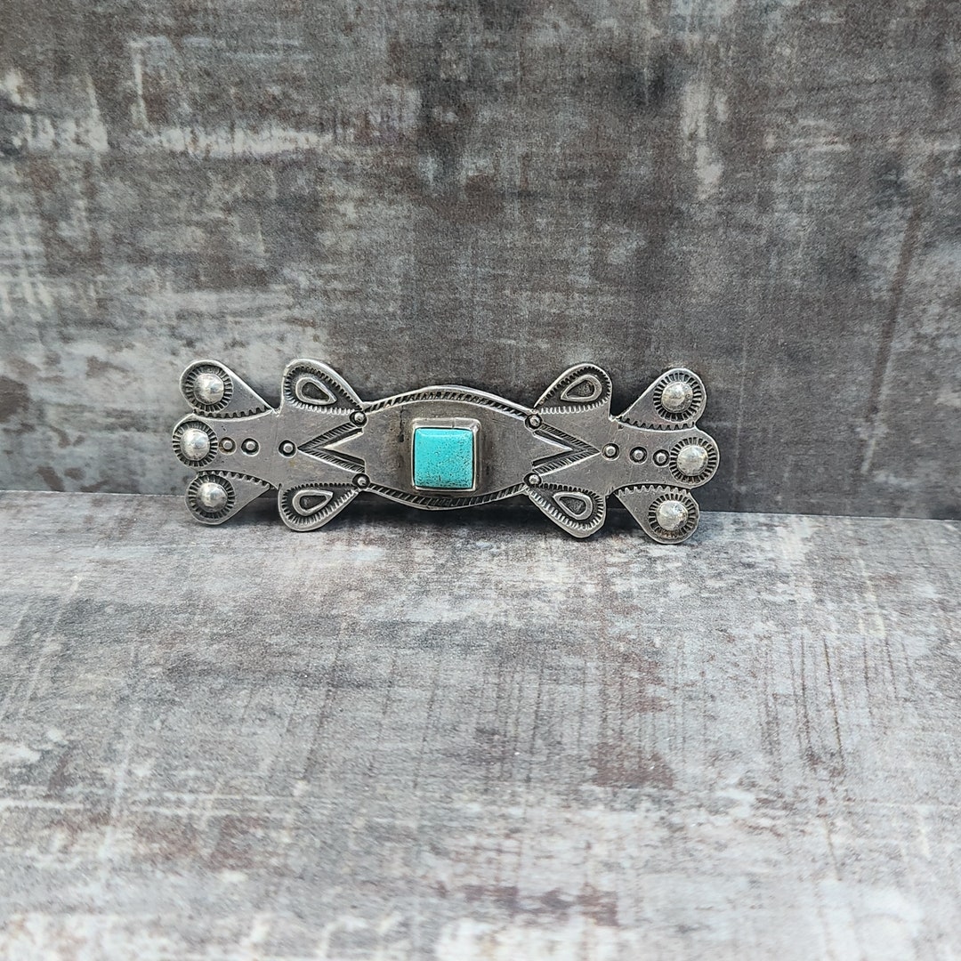 Antique Navajo Turquoise Brooch, Silver & Natural Turquoise - Etsy
