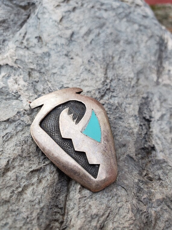 Pottery Pin Sterling Silver Overlay Turquoise Inlay - Gem
