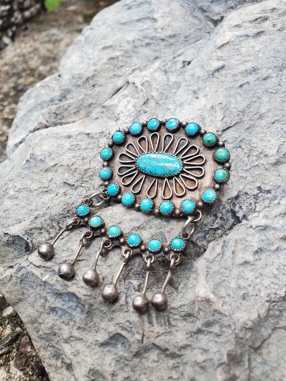 Vintage Turquoise Cluster Dangle Pin or Pendant - Gem