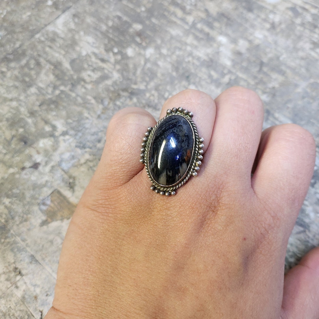 Navajo Size 9 Petrified Wood Ring Vintage Sterling Silver - Etsy