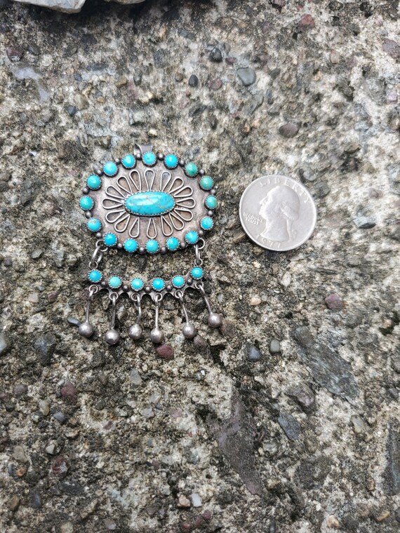 Vintage Turquoise Cluster Dangle Pin or Pendant - Gem
