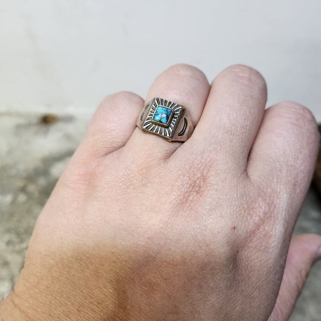 Older Navajo Size 10 Silver & Turquoise Ring - Etsy