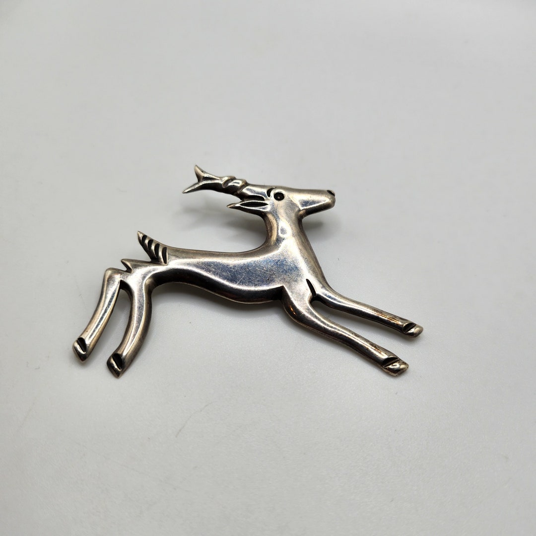 Large Navajo Sandcast Deer Pin Vintage Sterling Silver - Etsy