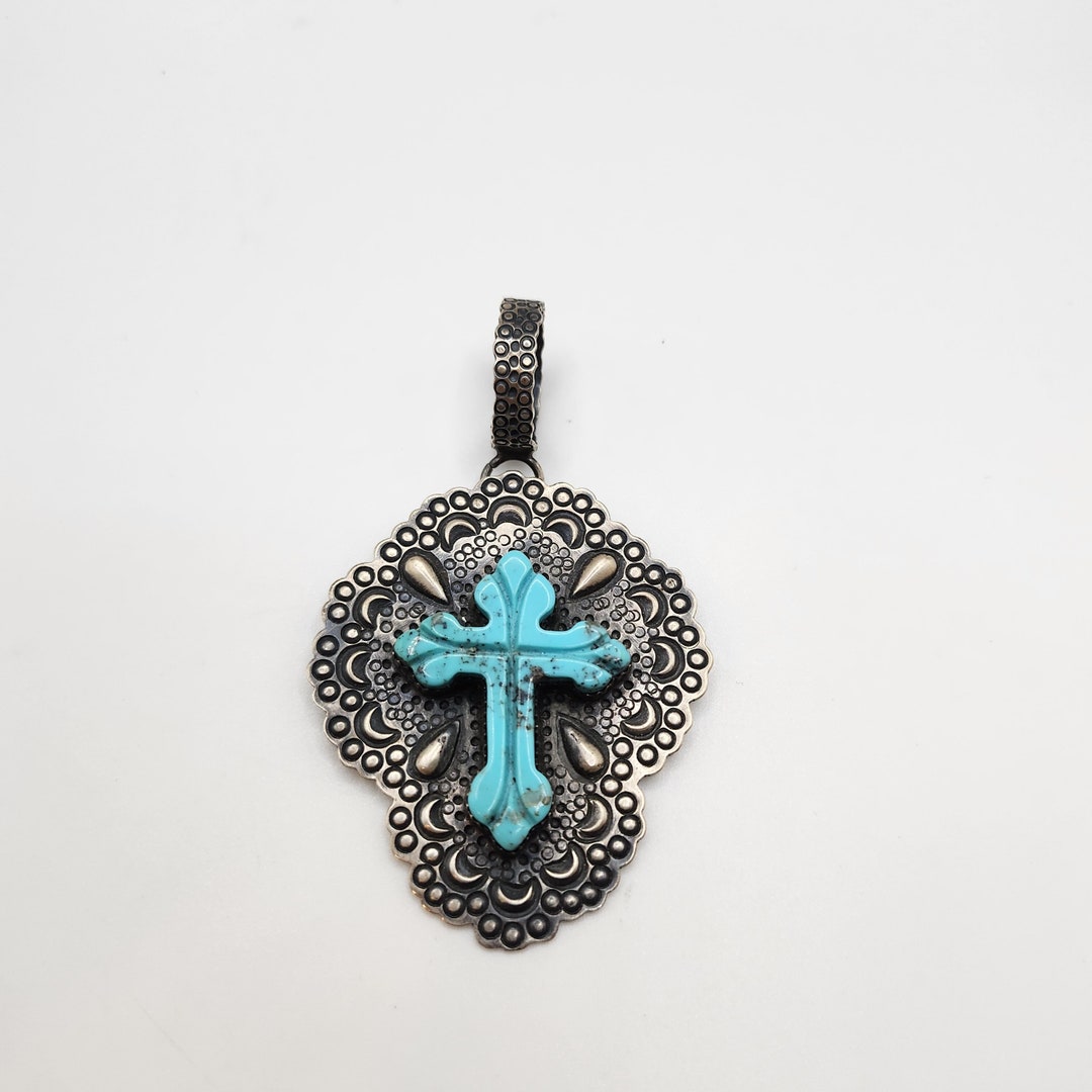 Vintage Navajo Turquoise Cross Statement Pendant Garrison Boyd Sterling ...