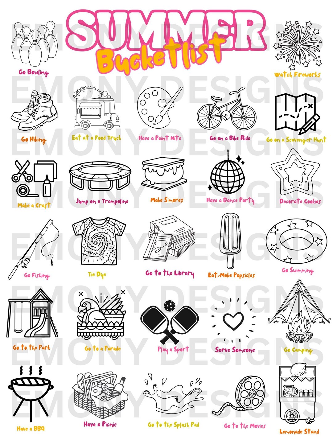 Summer Bucket List Printable - Etsy