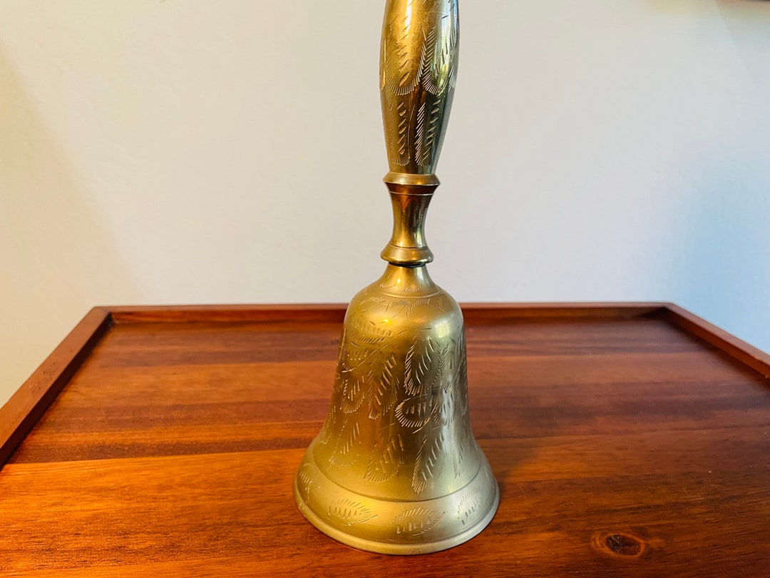 Bells of Sarna India Large Gold Brass Handheld Bell, Decorated Vintage ...