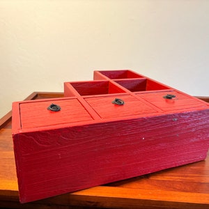 Japanese Tansu Red Mini Step Chest, Kiri Wood Cabinet, Apothecary Tea ...