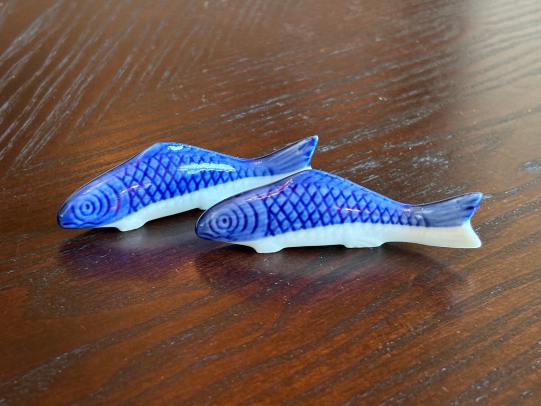 Vintage Pair Japanese Hashioki Blue Koi Carp Fish Chopstick Rests, Blue ...