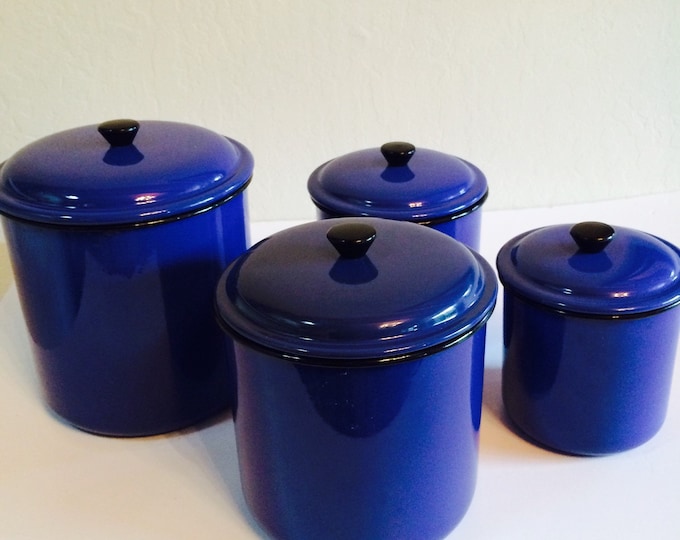 Kitchen Enamel Canister Set, Blue Enamelware Nesting Canister Storage ...